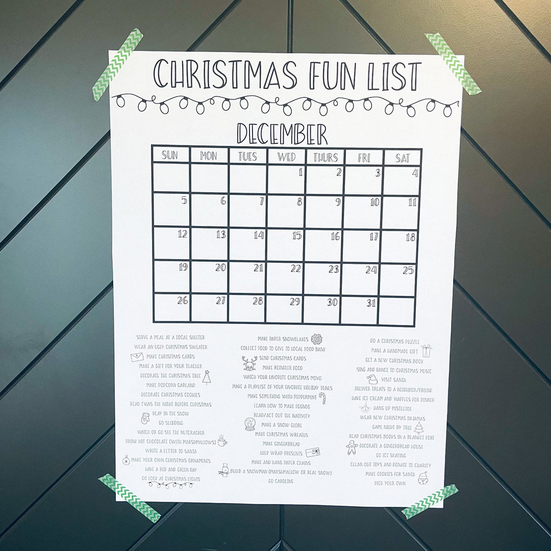 PRINTABLE Christmas Fun List, 2025, Christmas Activity Poster ...
