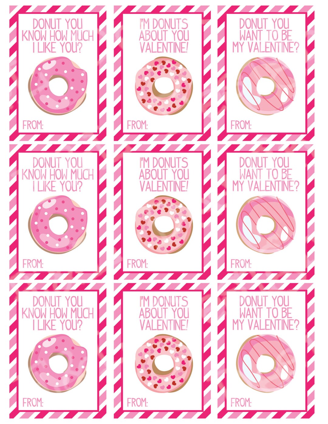 Donut Valentine's Day Cards (set of 9) , Valentine's Day Cards ...