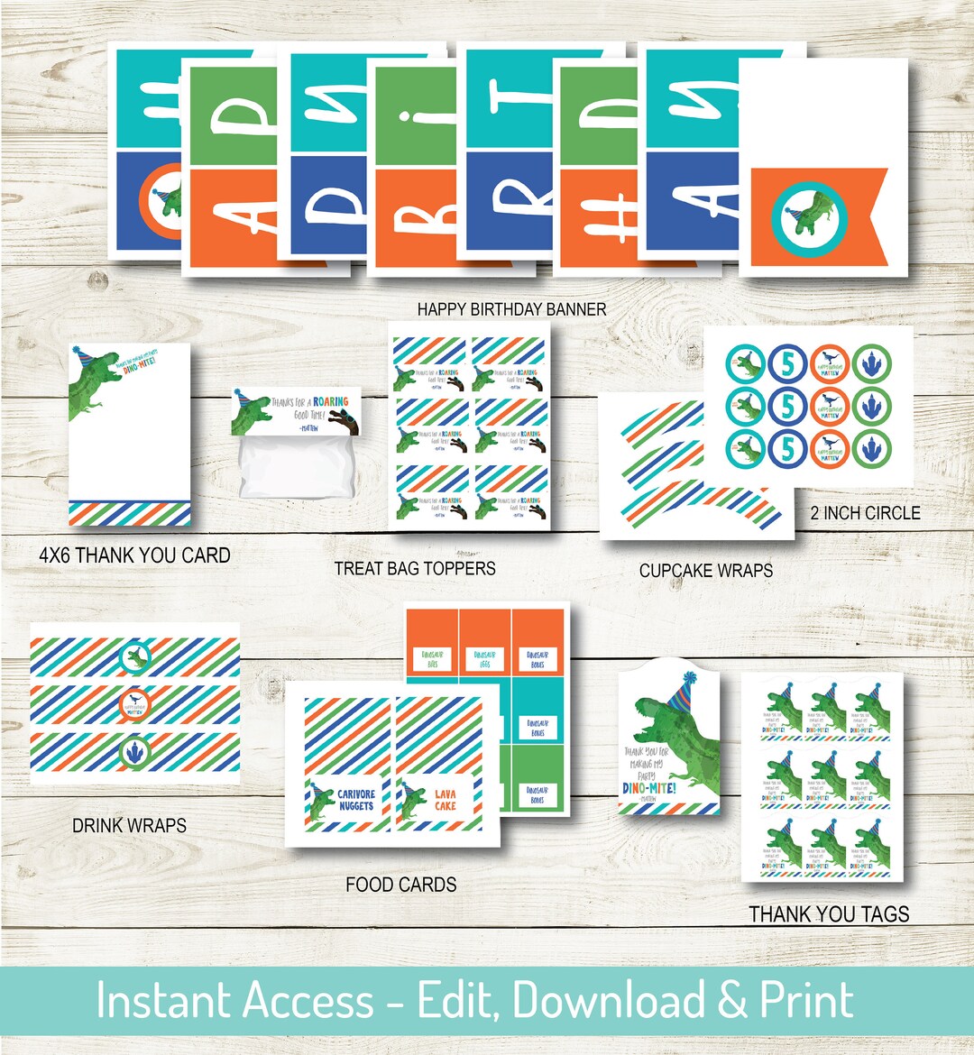 Dinosaur Birthday Party Pack, Editable Dino Party, Instant Download ...