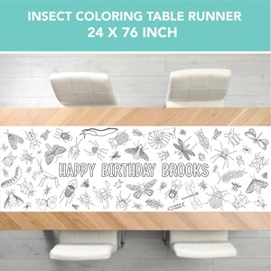 Insect Party Coloring Table Runner, Bugs Birthday Coloring Page, Insect ...