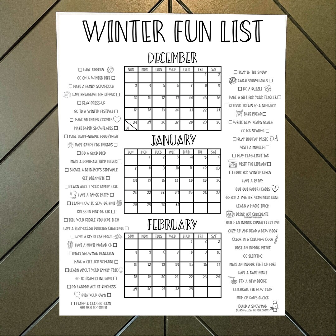 PRINTABLE Winter Bucket List, 2023-24, Winter Countdown Poster, Winter ...