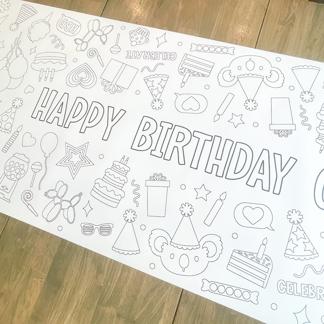 Happy Birthday Coloring Table Runner, Happy Birthday Themed, Coloring ...