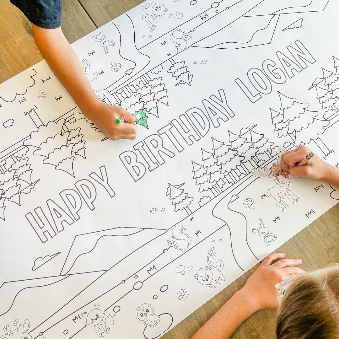 Woodland Coloring Table Runner, Woodland Coloring Page, Forest Giant ...