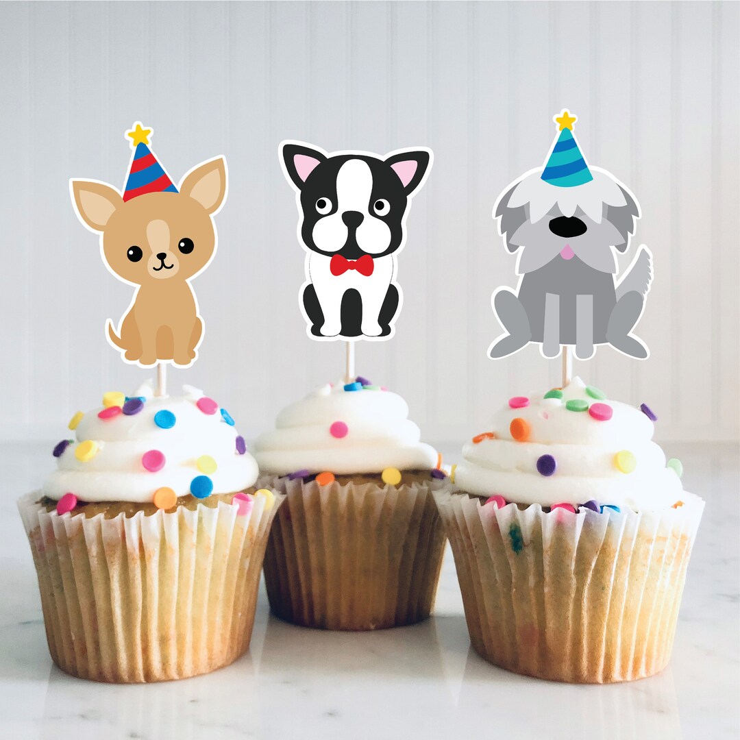 Puppy Party Cupcake Toppers, Puppy Happy Birthday Party, Puppy Cupcake ...