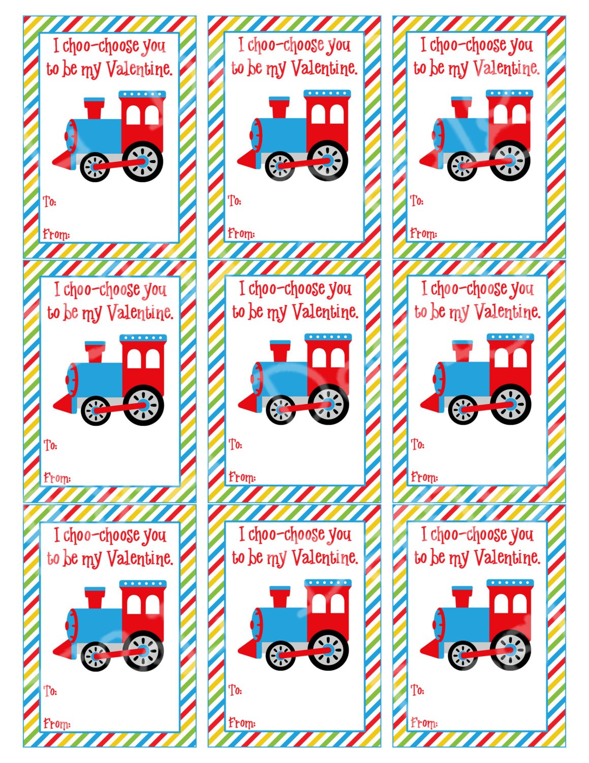 Train Valentine's Day Cards, Valentine's Day Cards, Printable,instant ...