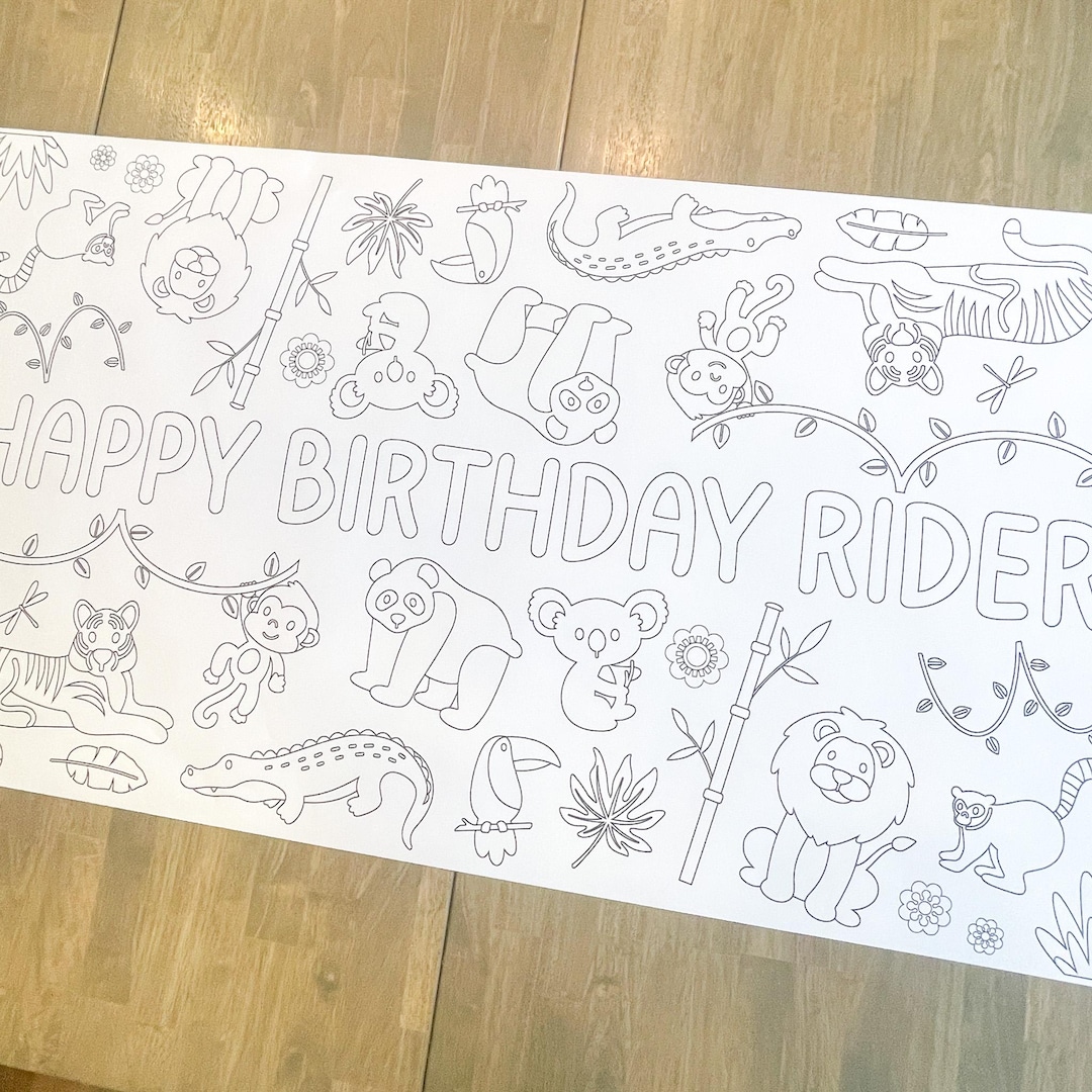 Jungle Party Coloring Table Runner, Jungle Birthday Coloring Page ...