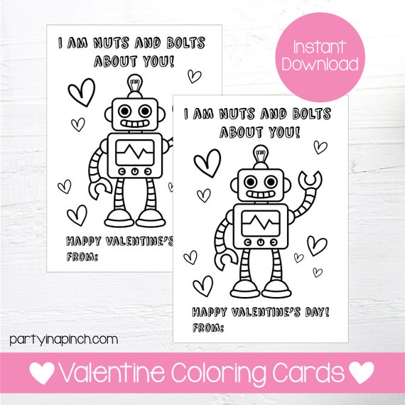 Robot Valentine Coloring Pages Robot Valentine | Etsy