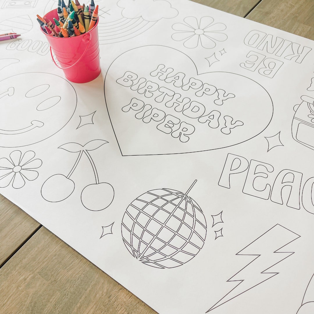 Groovy Coloring Table Runner, Retro Birthday Coloring Page, Groovy ...