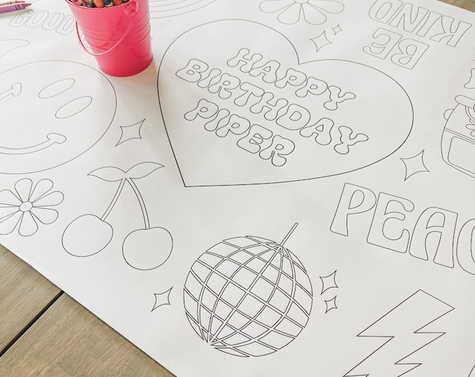Groovy Hippie Themed Birthday Decor Coloring Page Table Runner / First ...