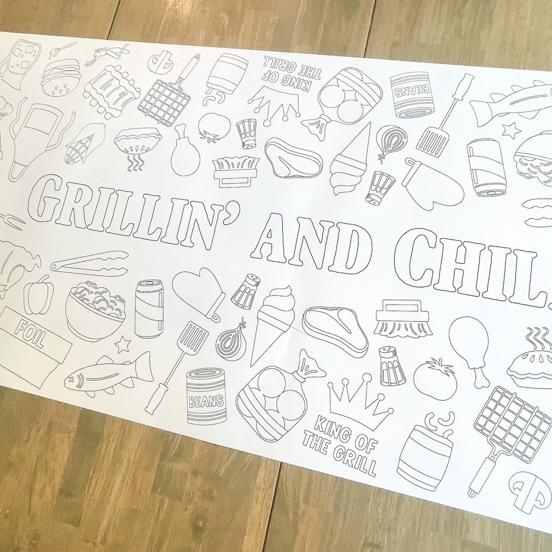 Summer BBQ Coloring Table Runner, Summer Themed Birthday, Coloring Page ...