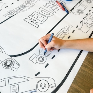 Race Car Coloring Table Runner, Race Cars Birthday Coloring Page, Cars ...