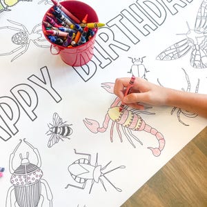 Insect Party Coloring Table Runner, Bugs Birthday Coloring Page, Insect ...