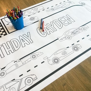 Race Car Coloring Table Runner, Race Cars Birthday Coloring Page, Cars ...