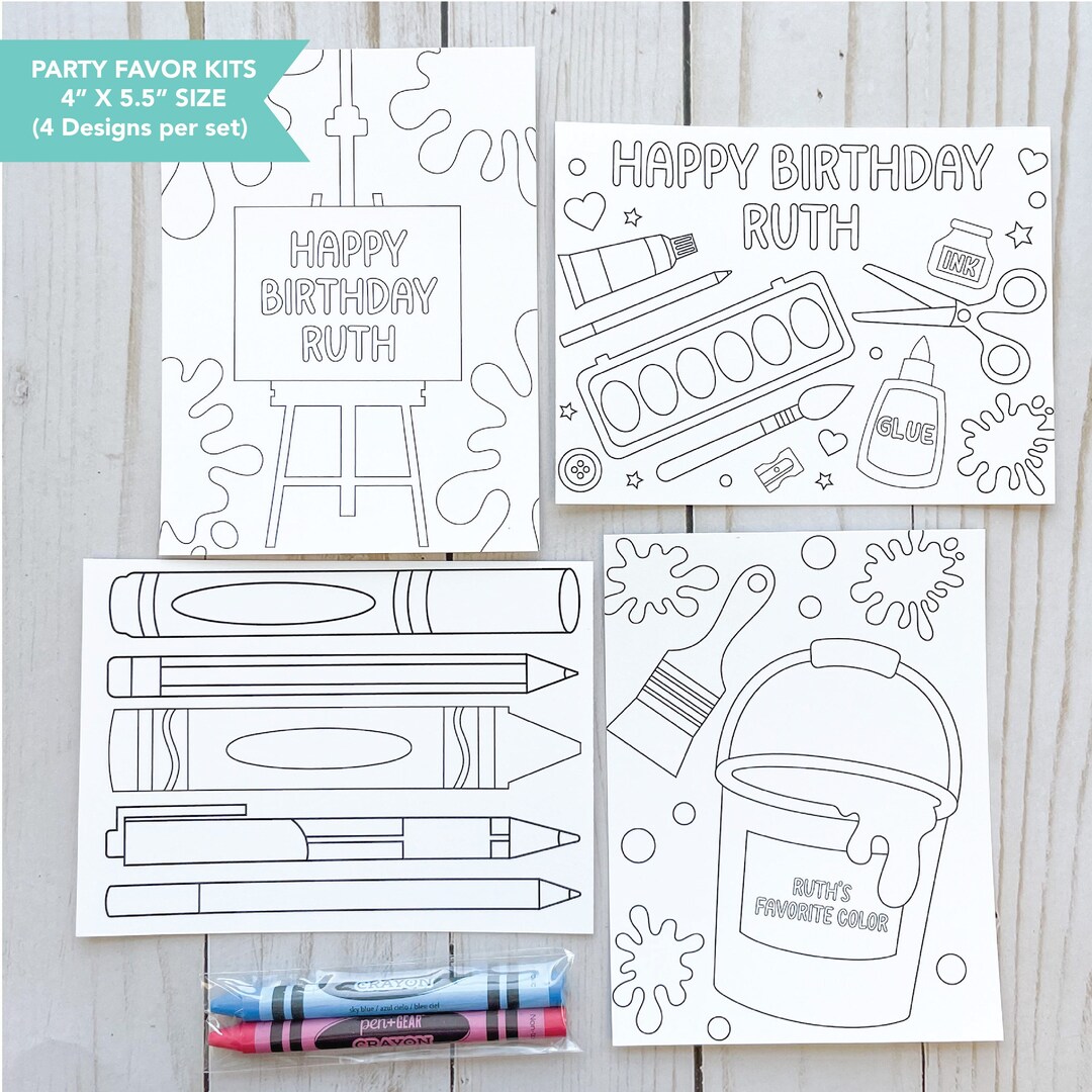 Personalized Art Coloring Favors, Art Party Favors, Art Coloring Packs ...