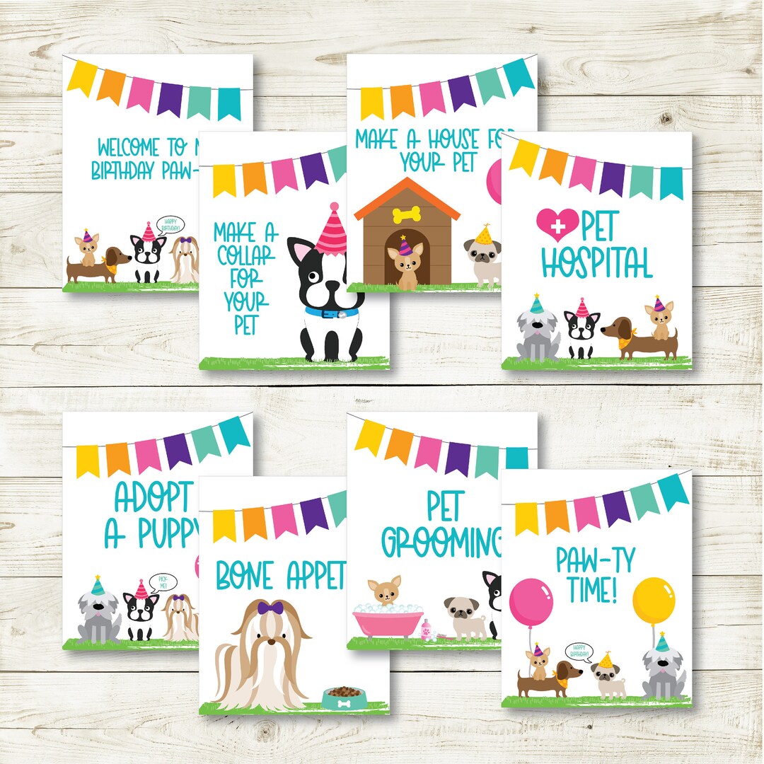 Puppy Party Signs, Set of 8, Puppy Party, Puppy Birthday Sign, Puppy ...