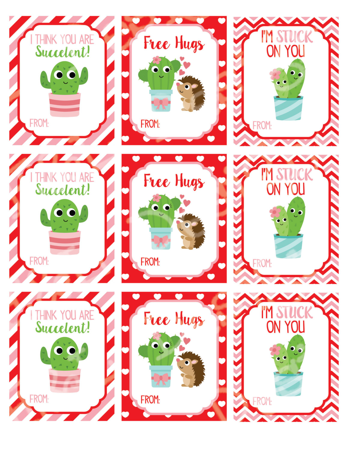 Cactus Love Valentine's Day Cards set of 9 , Valentine's Day Cards ...