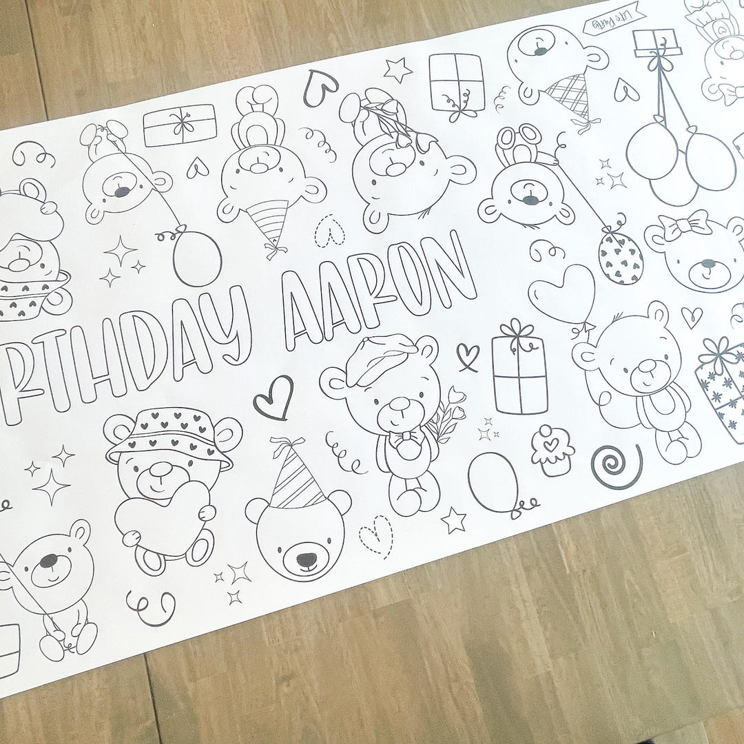Teddy Bear Coloring Table Runner, Teddy Bear Themed Birthday, Coloring ...
