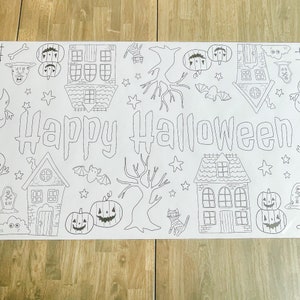 Haunted Halloween Coloring Table Runner, Halloween Coloring Page, Ghost ...