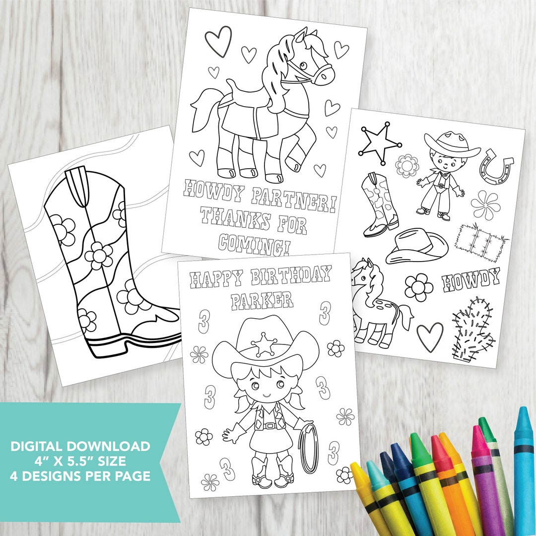 Editable Cowgirl Coloring Party Favors, Cowgirl Birthday Party ...