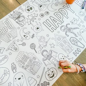Halloween Night Coloring Table Runner, Halloween Coloring Page, Ghost ...