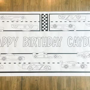 Race Car Coloring Table Runner, Race Cars Birthday Coloring Page, Cars ...