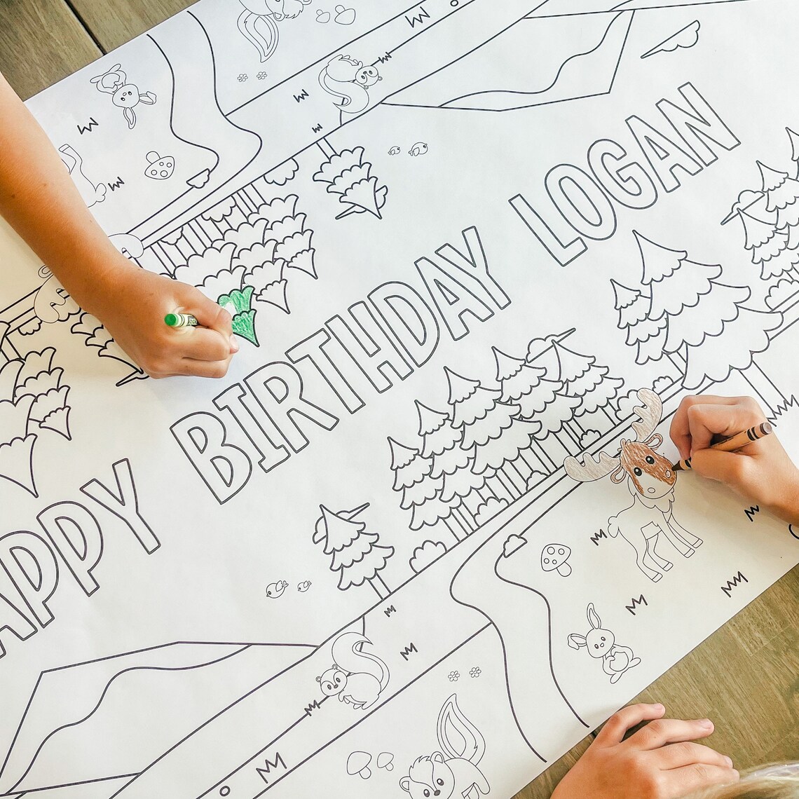 Woodland Coloring Table Runner, Woodland Coloring Page, Forest Giant ...