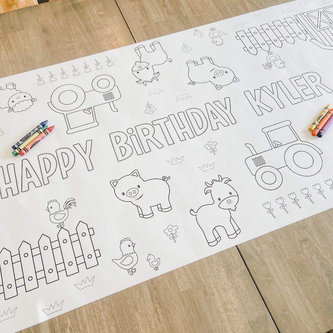Farm Coloring Table Runner, Farm Themed Birthday Coloring Page ...
