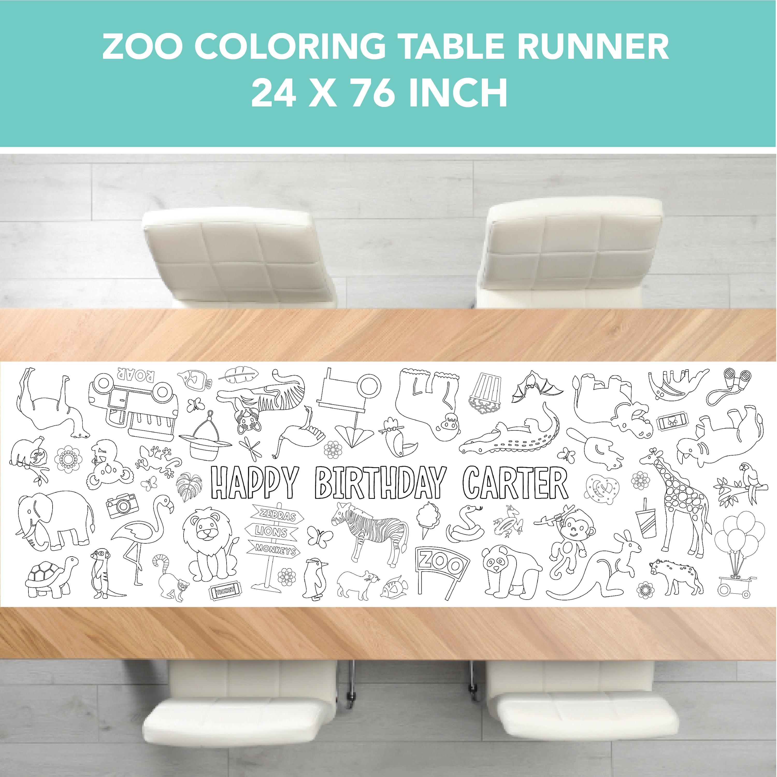 Zoo Party Coloring Table Runner, Zoo Birthday Coloring Page, Jungle ...