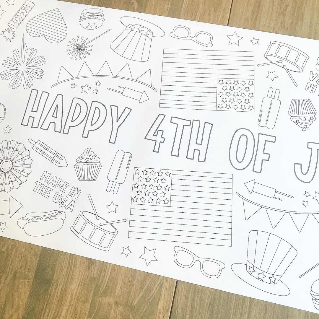 July 4th Coloring Table Runner, Summer Themed Birthday, Coloring Page ...