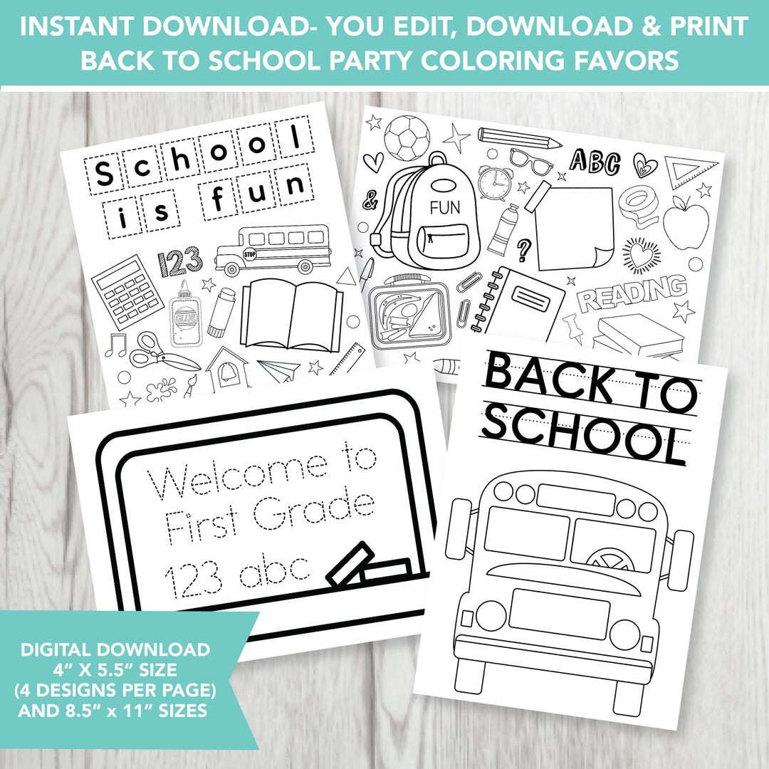 Editable Back to School Coloring Favors, Back to School Party ...