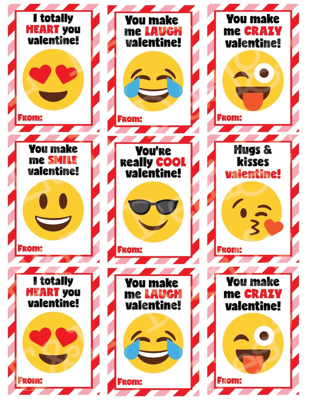 Emoji Valentine's Day Cards (set of 9) , Valentine's Day Cards ...