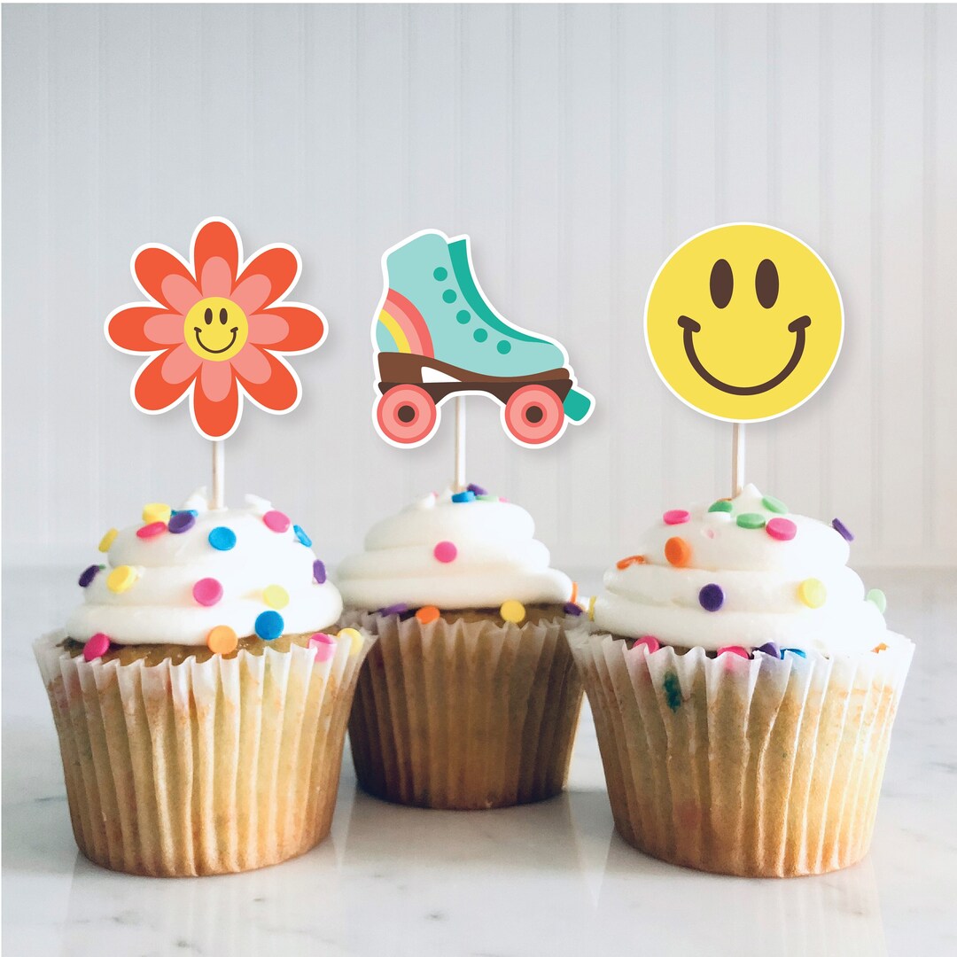 Groovy Party Cupcake Toppers, Groovy Happy Birthday Party, Retro ...