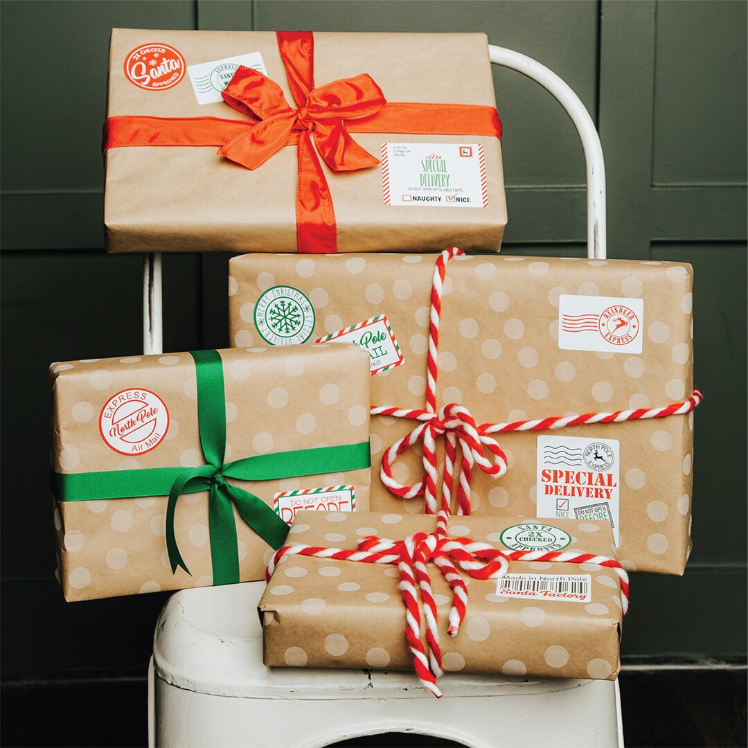 Santa's Workshop Gift Stickers, Set of 28, Gift Stickers, Santa Mail ...