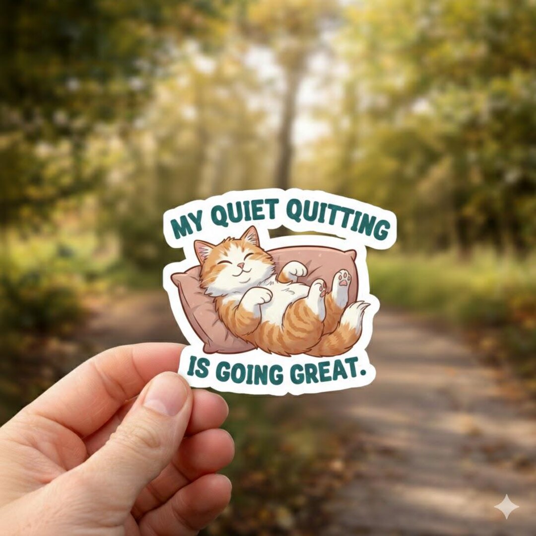 My Quiet Quitting is Going Great Sticker | Cute Lazy Cat Vinyl Decal ...