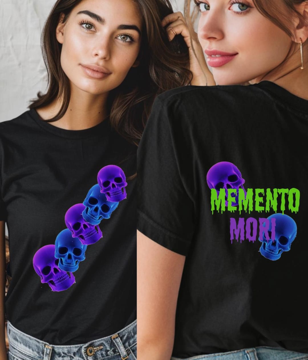 Neon Skull Stack T-shirt, Memento Mori Gothic Tee, Dark Aesthetic ...