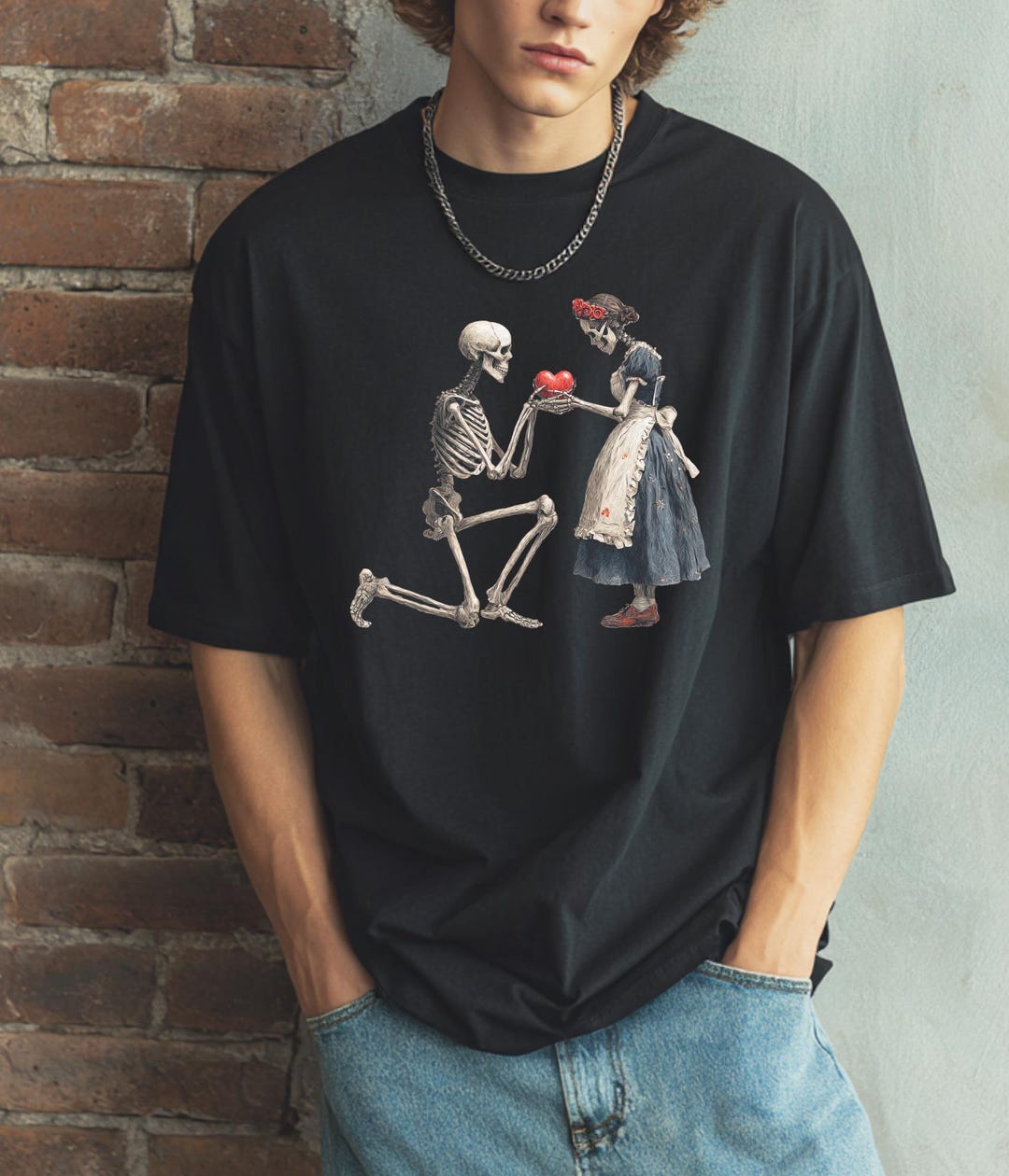Skeleton Kneeling With Heart T-shirt , Vintage Goth Illustration - Etsy