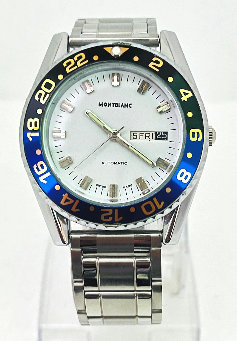 Vintage MONTBLANC Automatic | Round Face White Dial With Rotating Bezel ...