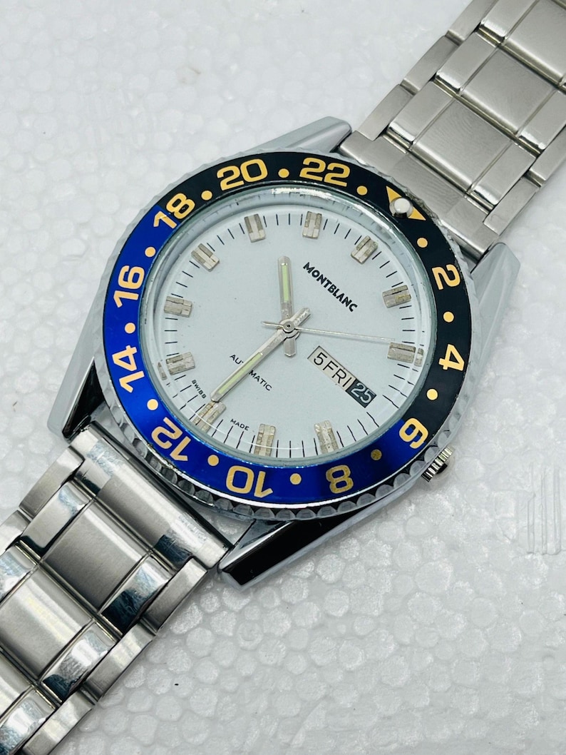 Vintage MONTBLANC Automatic | Round Face White Dial With Rotating Bezel ...