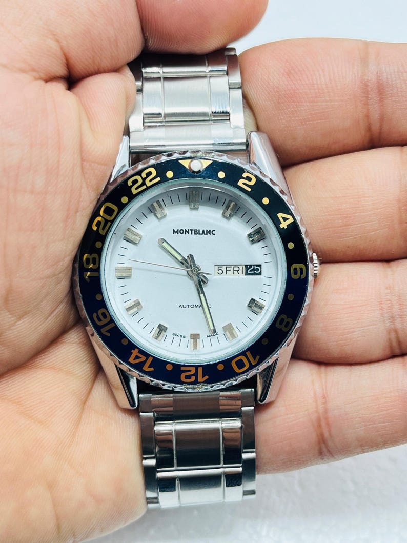 Vintage MONTBLANC Automatic | Round Face White Dial With Rotating Bezel ...