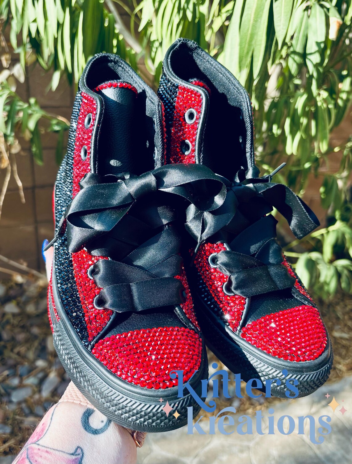Custom High Top All Star Rhinestone Red Black Fully Blinged Shoes ...