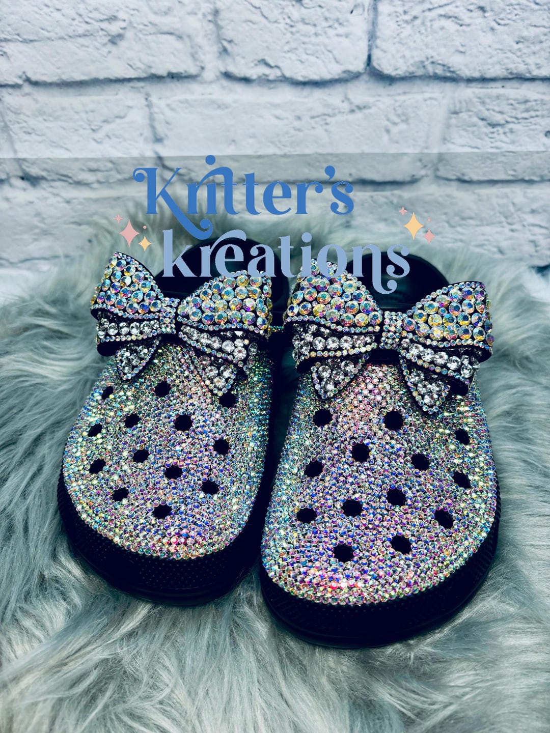 Slip on Clogs Custom Rhinestone AB Crystal Bow Black Fully Blinged ...