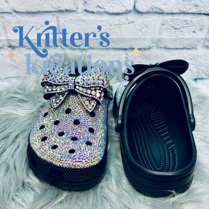 Slip on Clogs Custom Rhinestone AB Crystal Bow Black Fully Blinged ...