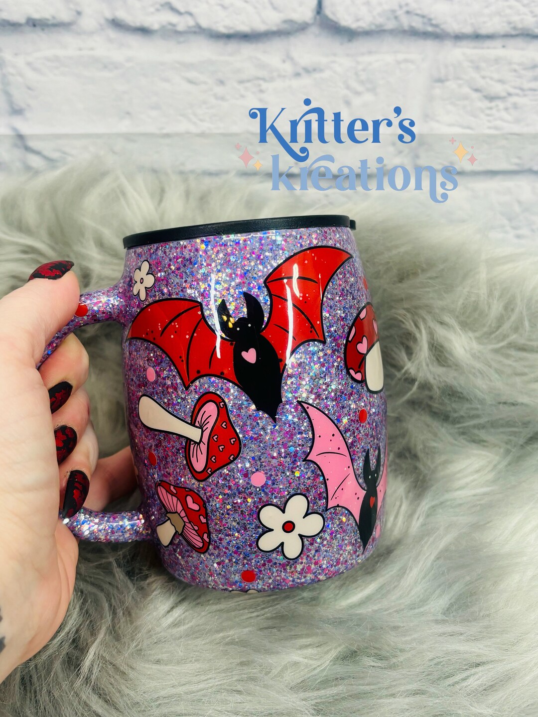 Coffee Mug Tumbler Custom Batty Valentine Glitter Epoxy Mug Kritters ...