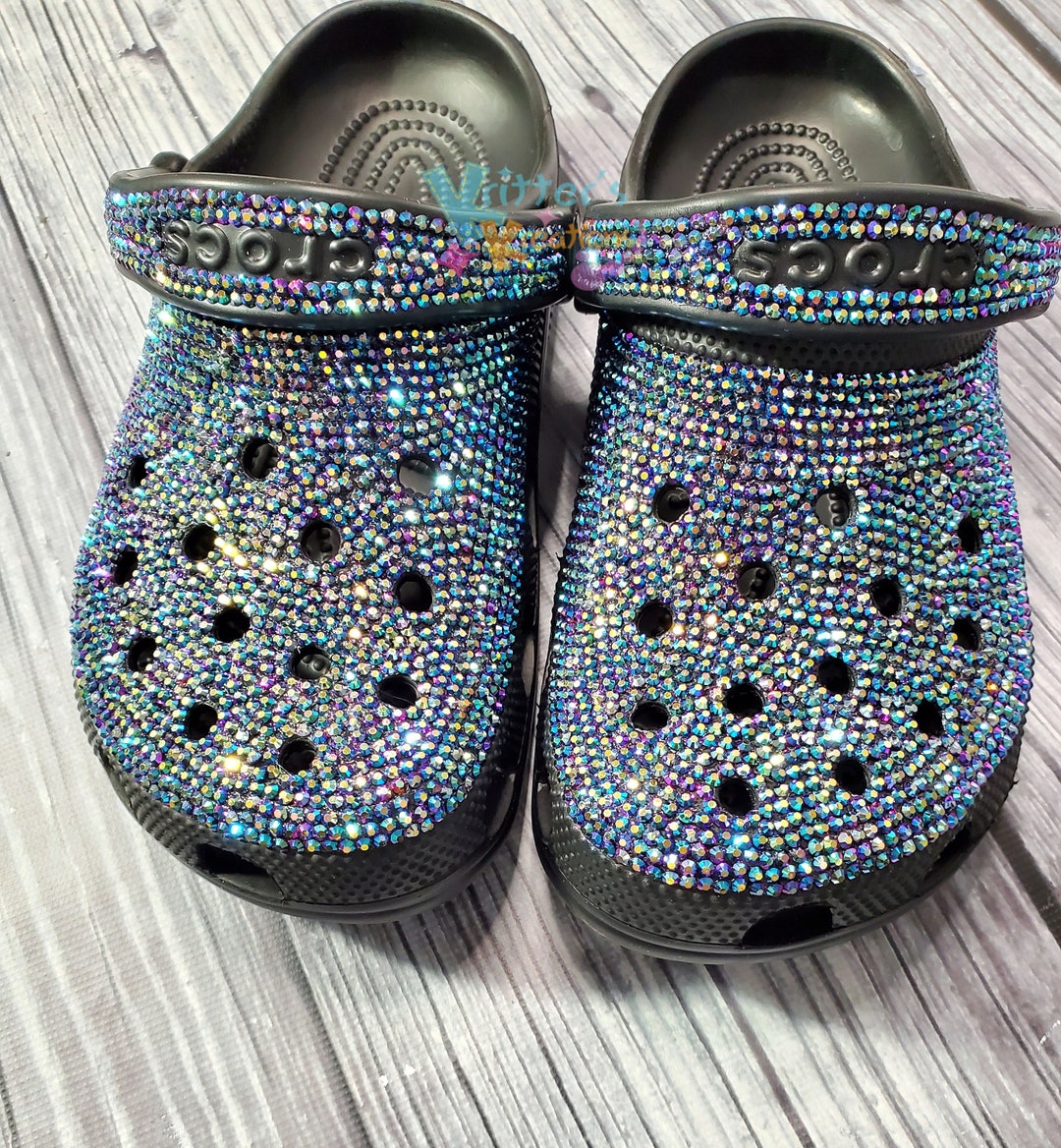 Slip on Clogs Custom Rhinestone Black Galaxy Fully Blinged Shoes ...