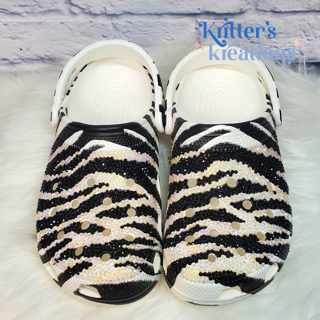 Slip on Clogs Custom Rhinestone Zebra Print Fully Blinged Shoes ...