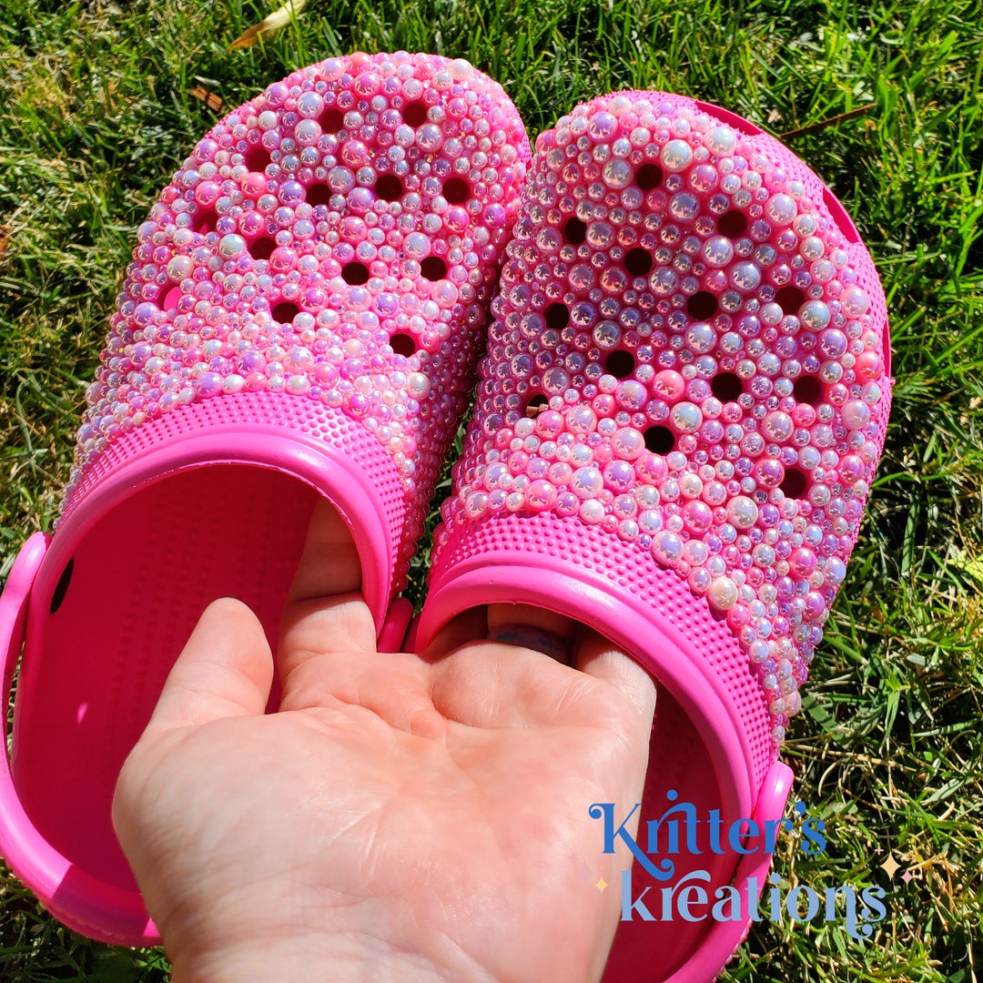 Slip on Clogs Custom Pearl and Rhinestone Pink Fully Blinged Shoes ...