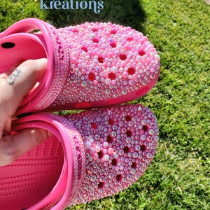 Slip on Clogs Custom Pearl and Rhinestone Pink Fully Blinged Shoes ...