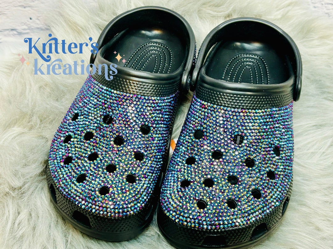 Slip on Clogs Custom Rhinestone Black Galaxy Fully Blinged Shoes ...