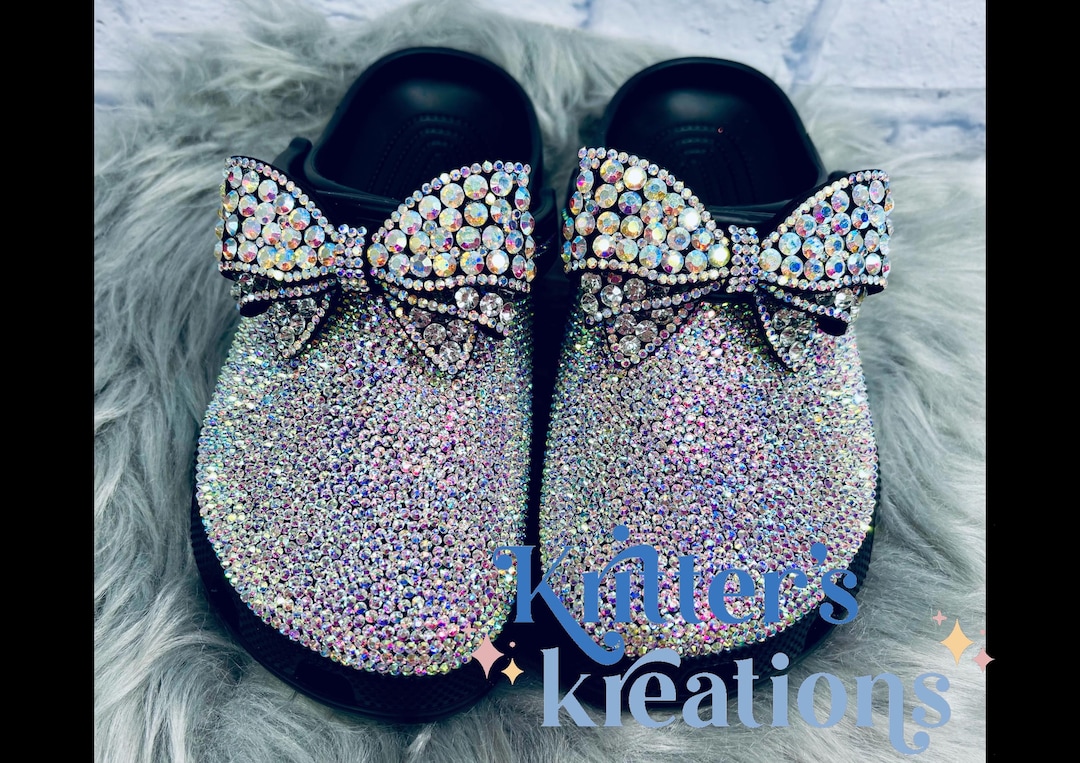 Slip on Clogs Custom Rhinestone AB Crystal Bow Black Fully Blinged ...