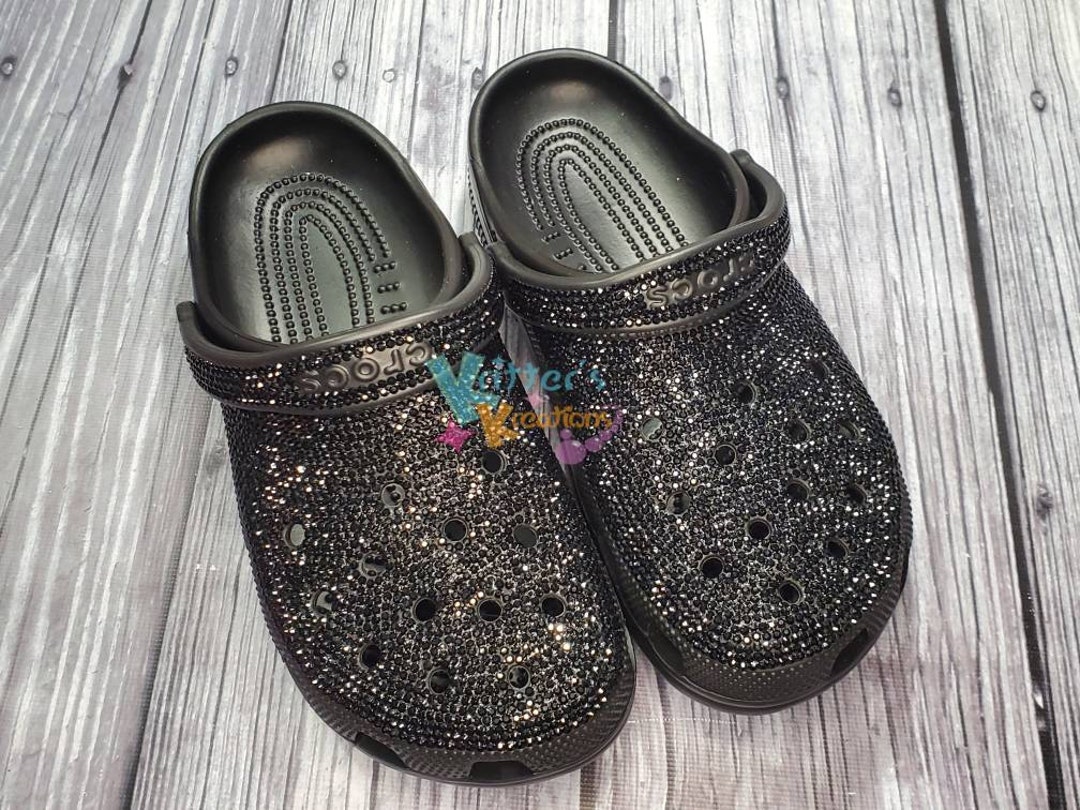 Slip on Clogs Custom Rhinestone Black Fully Blinged Shoes Kritters ...